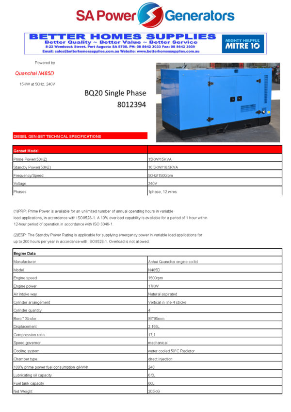 SDS Power Equipment BQ20 Single Phase 16kw 20kva Power Backup - 8012394 ...